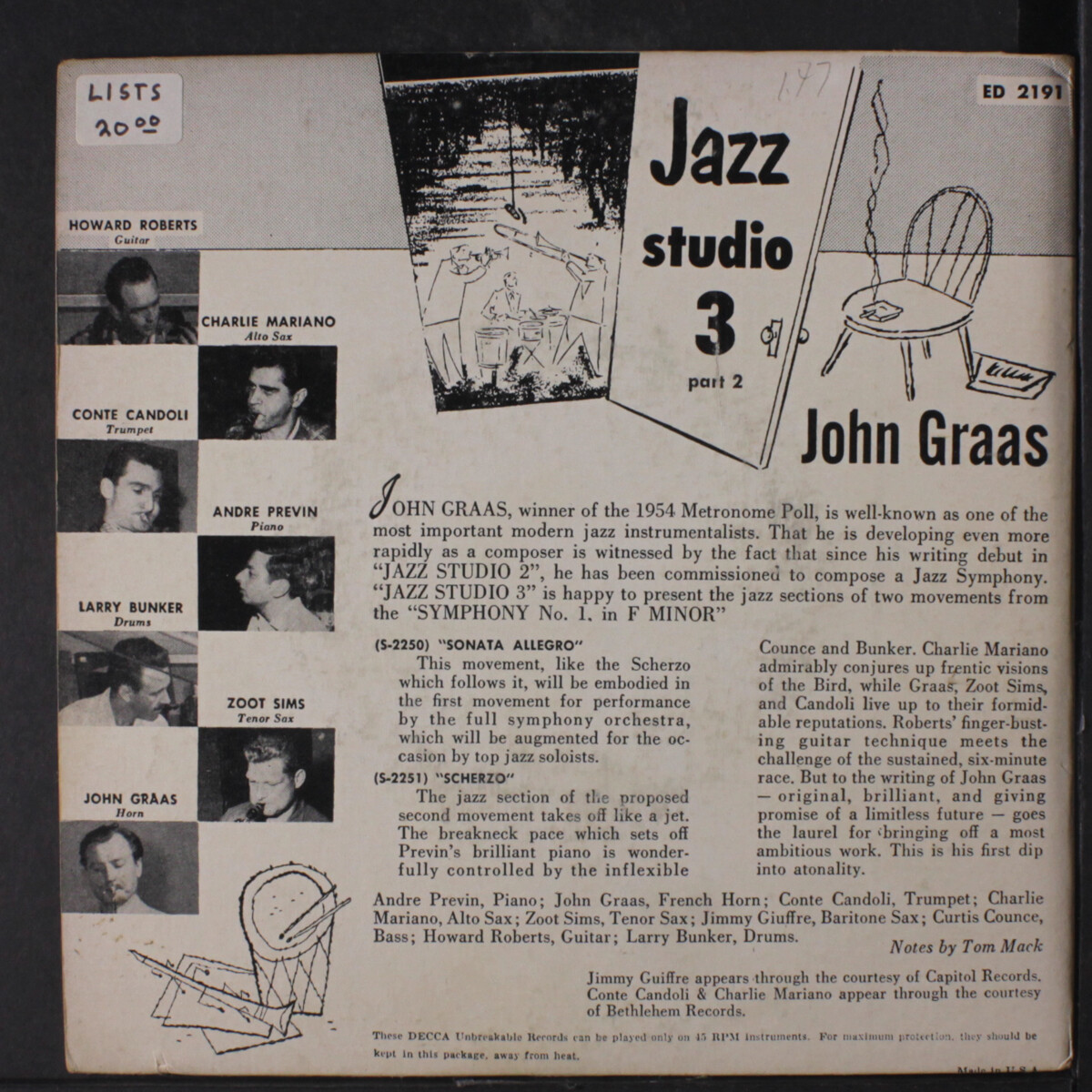 JOHN GRAAS: jazz studio 3 part 2 DECCA 7" Single 45 RPM | eBay