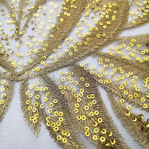 High-End Gold Color Sequins Lace Applique Patch, Sewing for Wedding ...