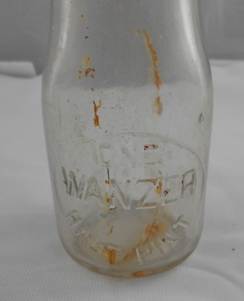 Vtg Wanzer Dairy Chicago Milk Bottle Half Pint IL ILL Illinois early ...