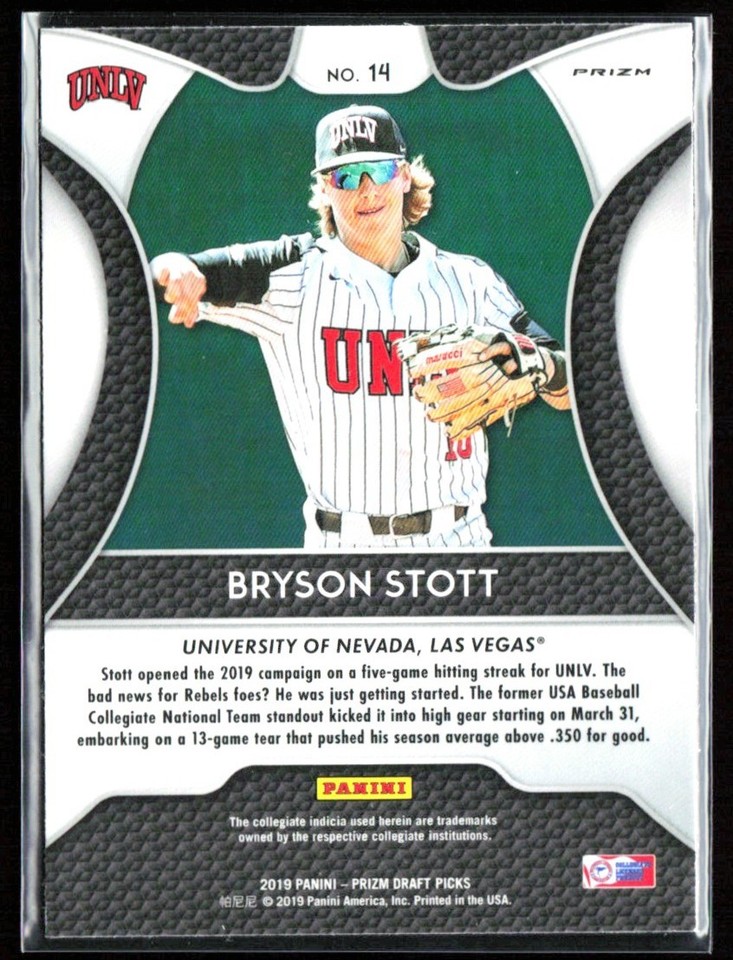 Bryson Stott 2019 Panini Prizm Draft Picks #14 Philadelphia Phillies | eBay
