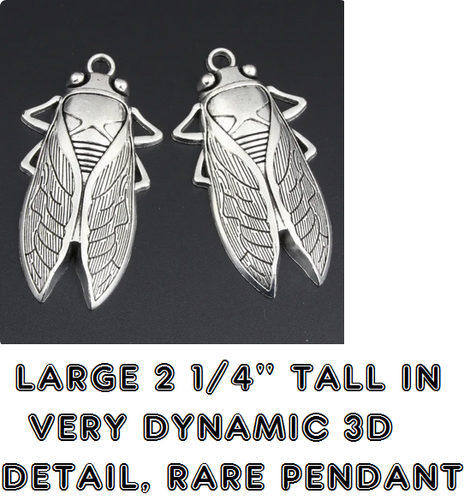 X LARGE CICADA INSECT BEETLE BUG Pendant On 22" 925 Sterling Silver ...