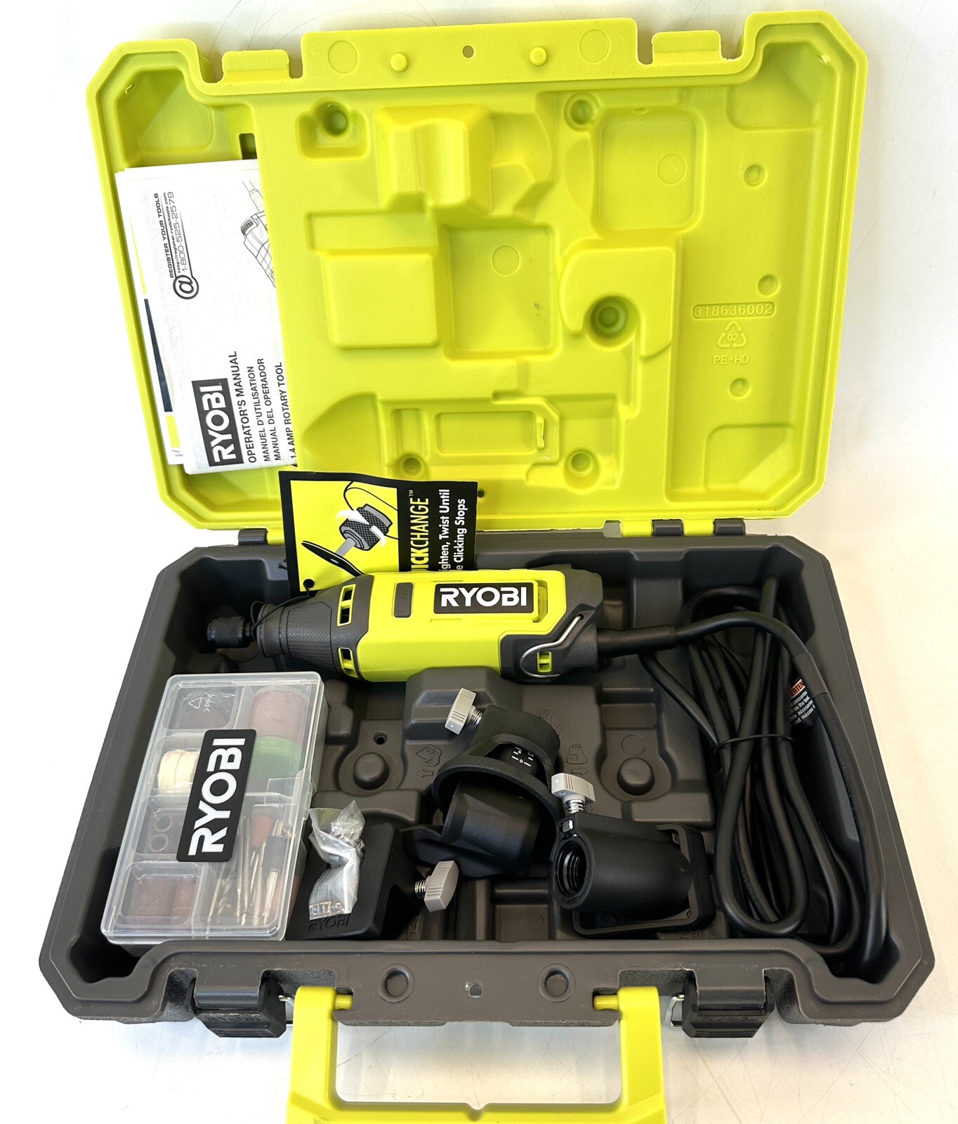 Ryobi 1.4 Amp Rotary Tool Kit 4 Attachments & 30 Accessories Corded ...