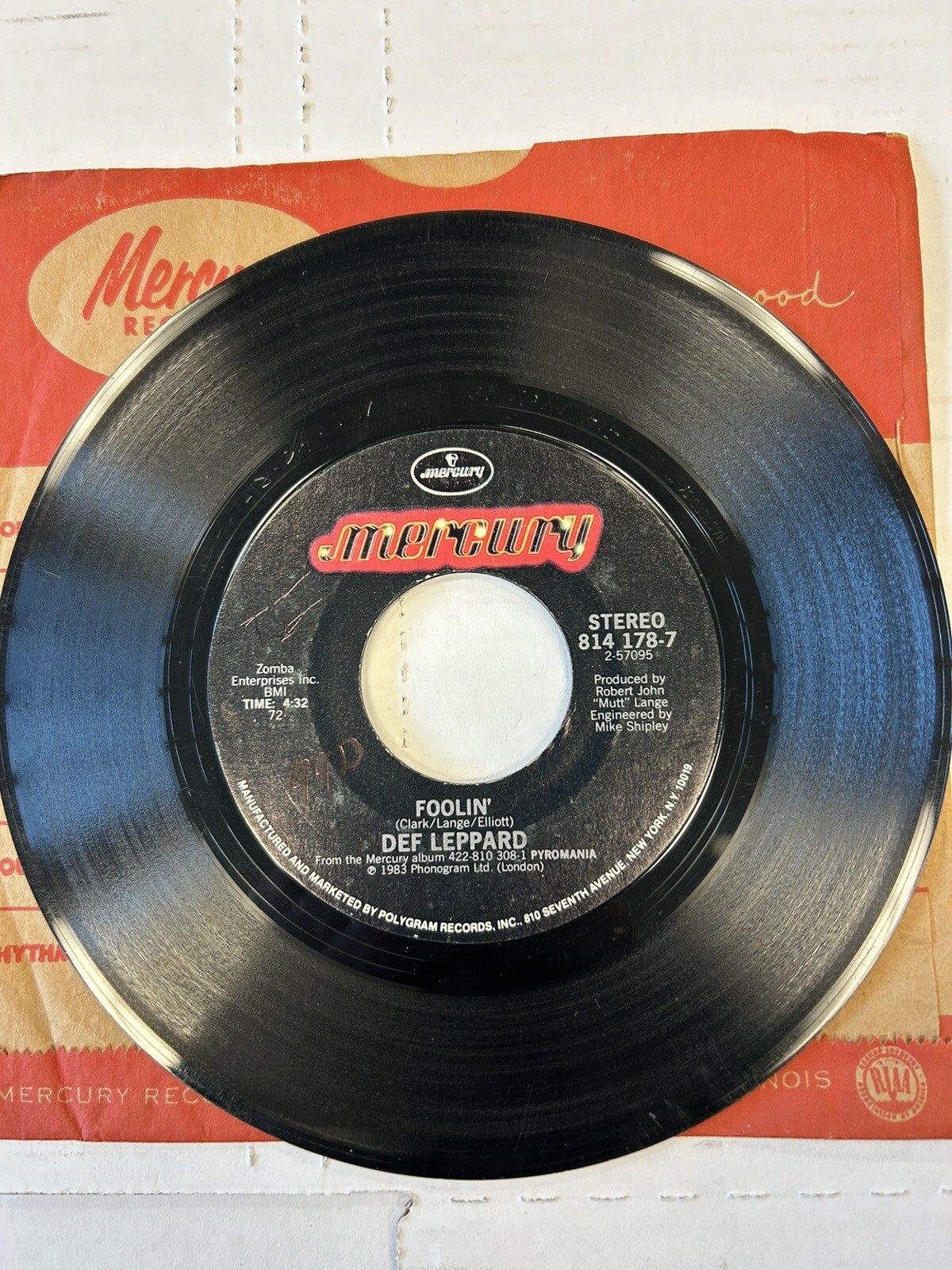 DEF LEPPARD FOOLIN’ / COMIN’ UNDER FIRE 45 RPM RECORD MERCURY LABEL ...