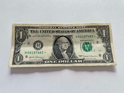 One dollar bill serial number H 00197462 * $1 Note US Real money 2017 ...
