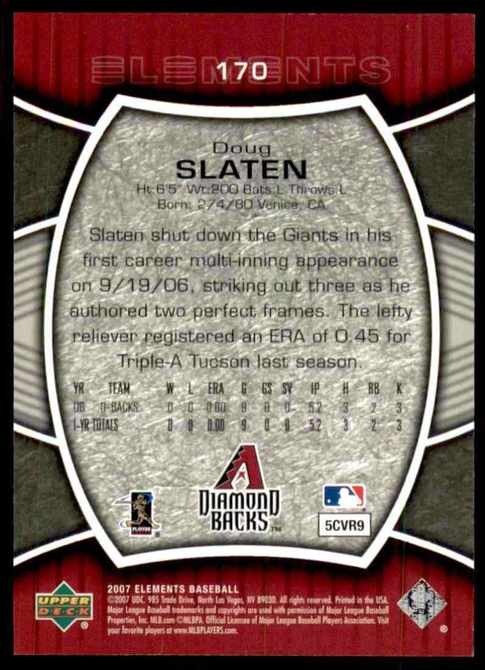 2007 Upper Deck RC Elements Doug Slaten Arizona Diamondbacks #170 | eBay
