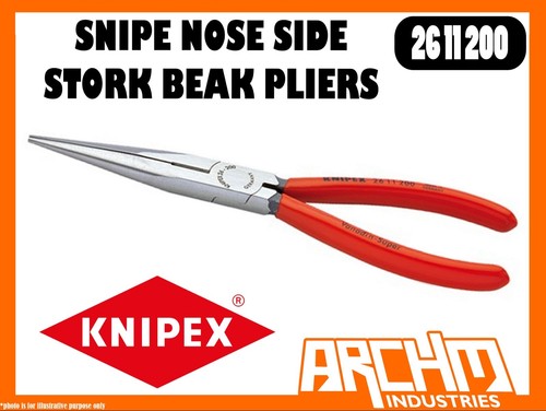 KNIPEX 2611200 SNIPE NOSE SIDE STORK BEAK PLIERS - 200MM GRIPPING ...