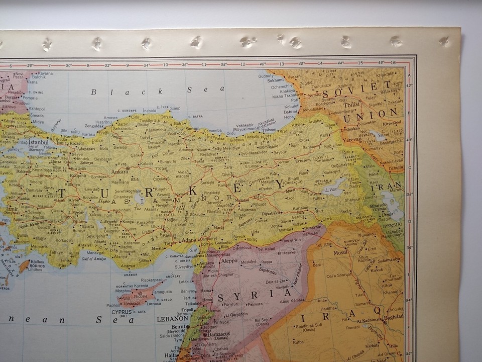 1957 Antique EASTERN MEDITERRANEAN Atlas Map Encyclopedia Britannica ...
