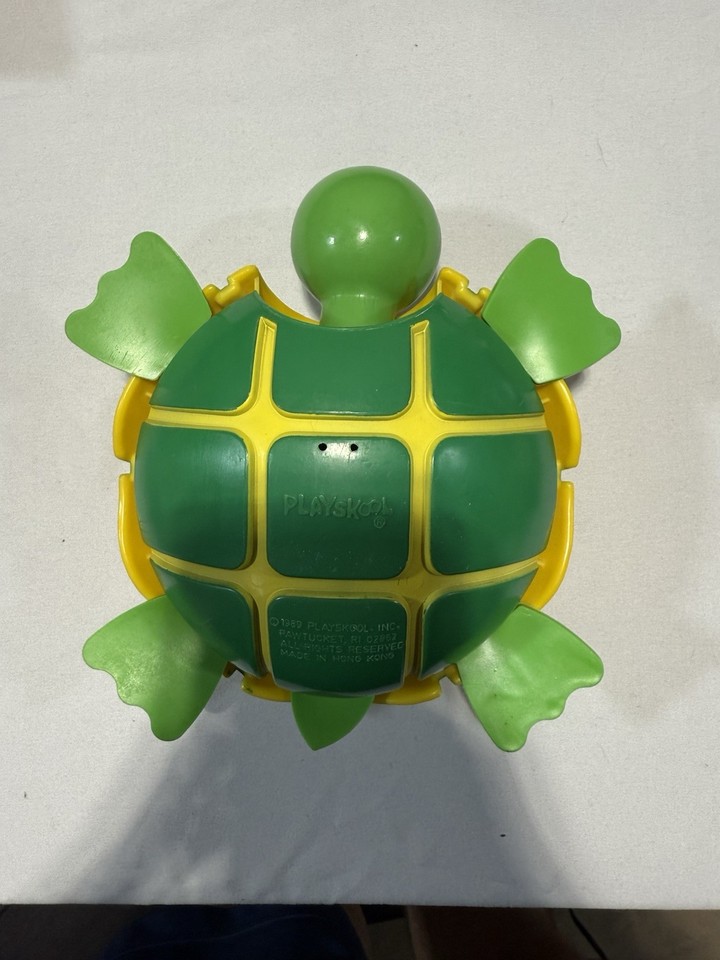 VINTAGE Playskool TUBBY TURTLE 1989 Green Yellow Plastic Bath Tub Toy ...