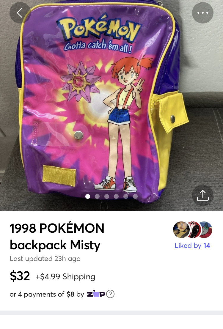 Vintage Nintendo Pokemon Misty Backpack 17" Pre-Owned | eBay