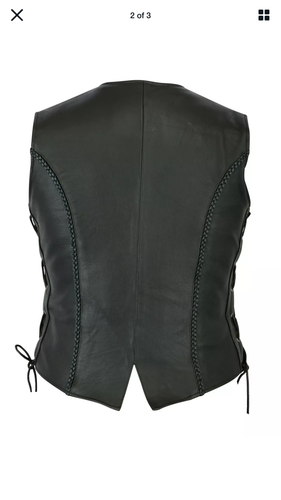Ladies100% Real Leather Laced Up Motorcycle Biker Waistcoat Womens ...