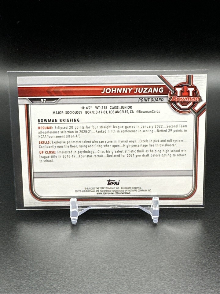 Johnny Juzang 2021-22 Bowman University Basketball Prospect Card #97 ...