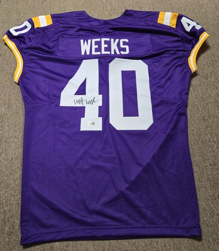 Whit Weeks Signed Purple Game Cut Football Jersey Beckett Wit Auto LSU ...