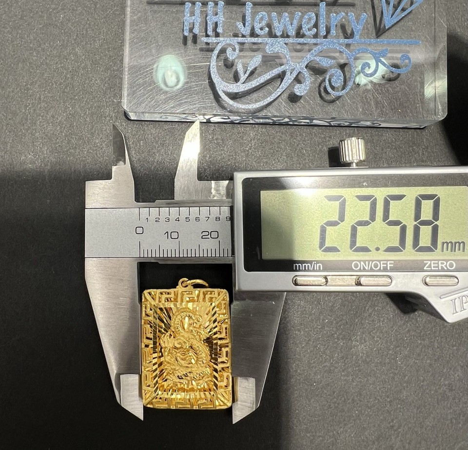 24K Yellow Gold Dragon Zodiac Rectangle Shape Pendant | eBay