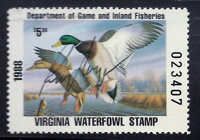 VA1 1988 VIRGINIA 1st of State Duck Stamp-Artist Signed OGNH-EBAY LOW ...