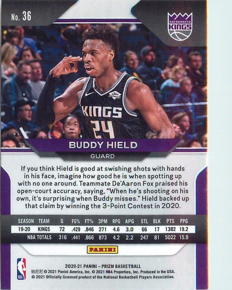 Buddy Hield 2020-21 Prizm Basketball Chrome Base Card #36 Sacramento ...