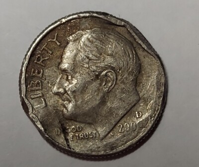2000-D Roosevelt Dime Three ragged DIE CHIP Errors with ghost date ...