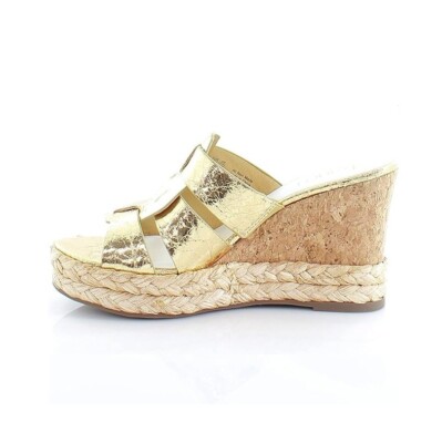 Franco Sarto Womens 9.5 M Gold Fioret Leather Strappy Wedge Sandals NIB ...