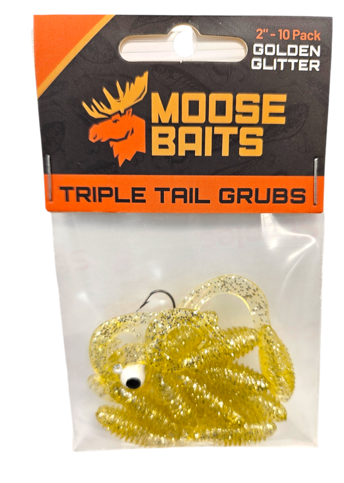 Moose Baits 10 Count 2 Inch Soft Plastic Curl Tail Grub Fish Golden ...