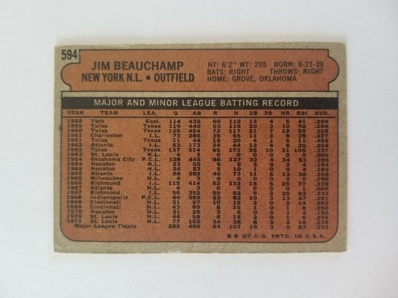 JIM BEAUCHAMP 1972 TOPPS BASEBALL CARD #594 NEW YORK METS | eBay