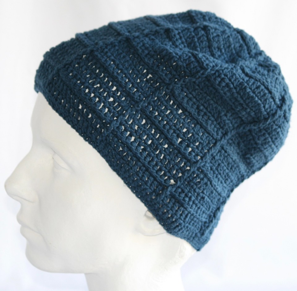 CHARM Sweater Knit Beanie Hat Ocean Blue 100% Cotton Fitted Slouch Cap ...