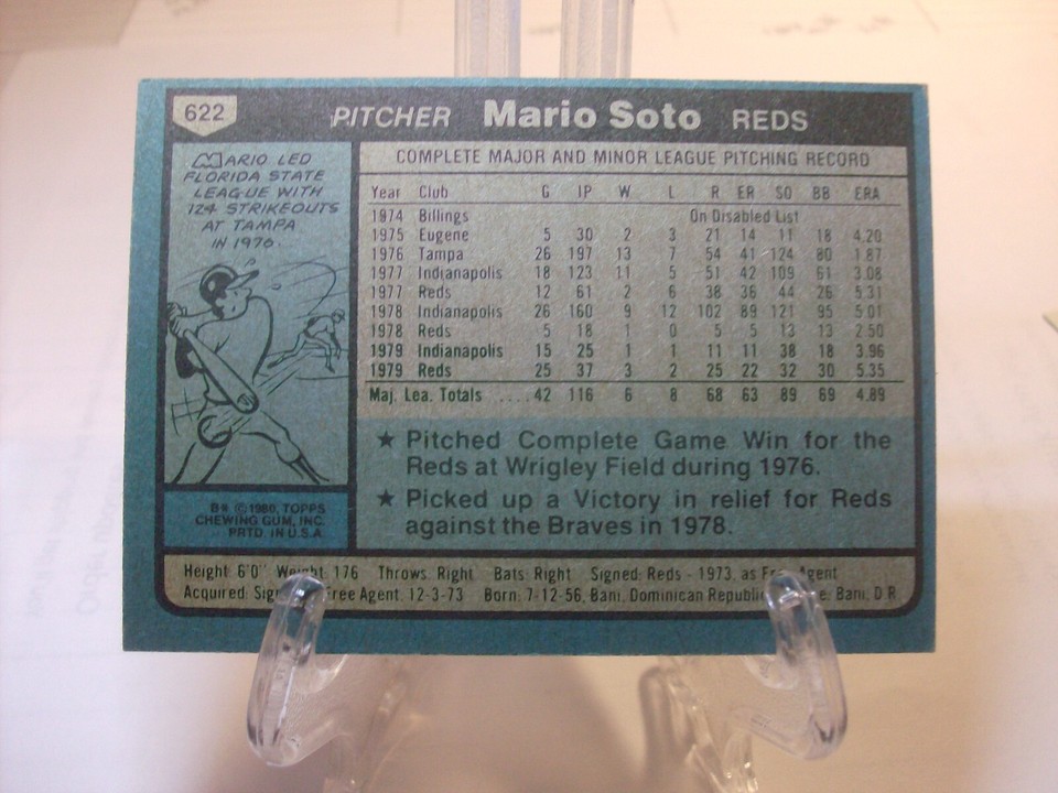 1980 Topps Baseball Card #622 - Mario Soto - Cincinnati Reds (95651) | eBay
