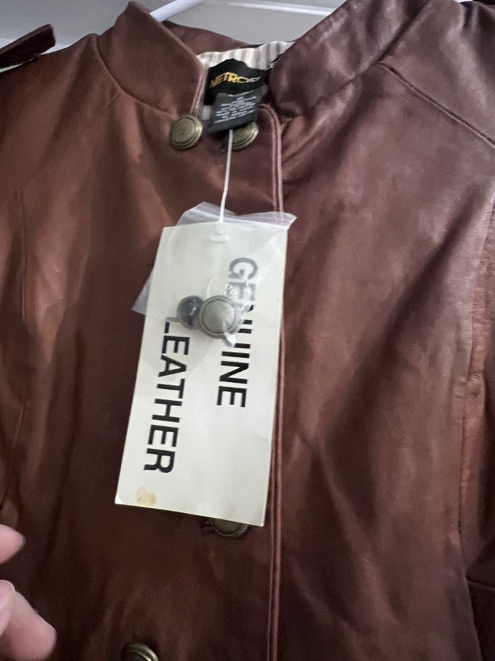 NWT Women's Vintage MetroStyle Leather Jacket Double Button Front SZ 10 ...