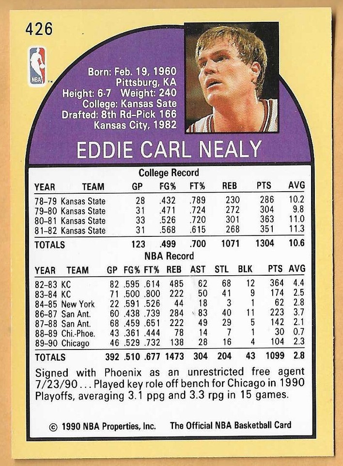 ED NEALY PHOENIX SUNS #426 NBA HOOPS 1990-91 | eBay