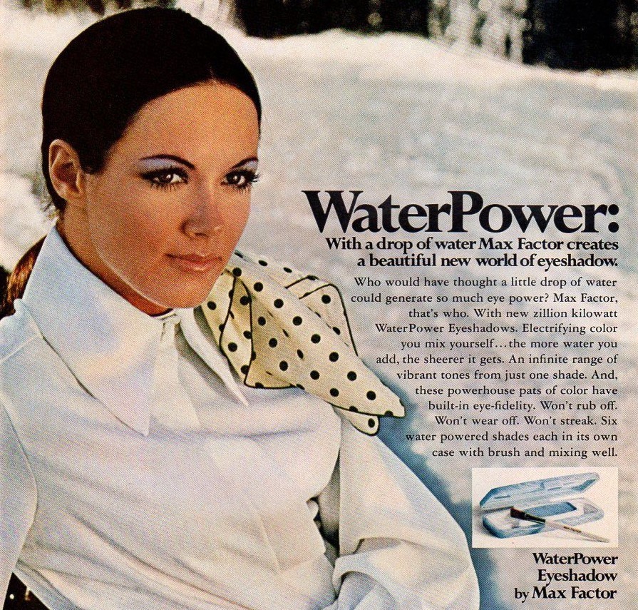 Vintage Beauty Fashion ad Max Factor 1969 Water Power Eyeshadow make up ...