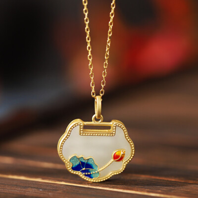 LONGEVITY LOCK JADE NECKLACE FEMALE LOTUS POND JADE TASSEL COLLARBONE ...