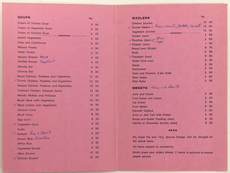 Original Vintage A La Carte Menu CARLTON HOTEL Kodaikanal India | eBay