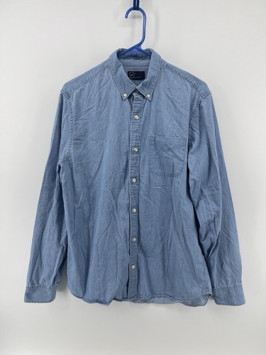 Gap Button Up Classic Long Sleeve Shirt Mens Sz Large Blue Chambray ...