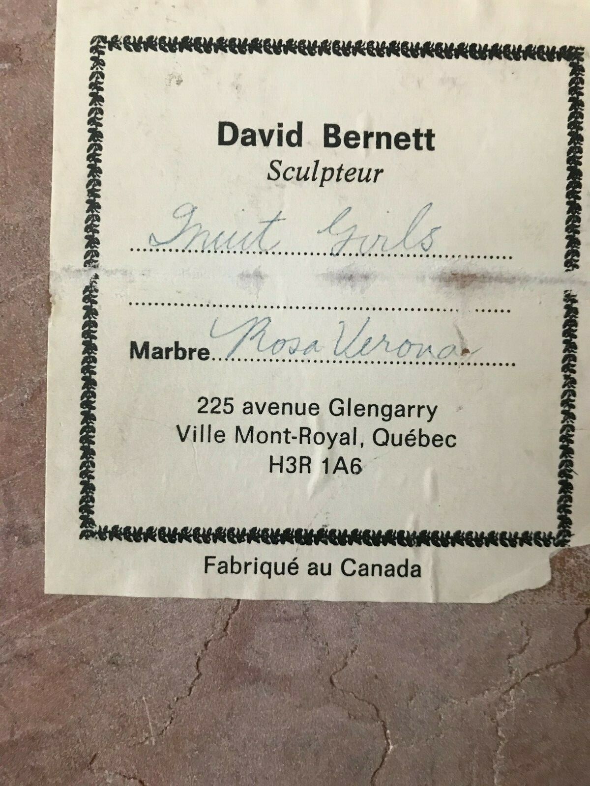 DAVID BERNETT, CANADIAN, CARVED MARBLE PLAQUE INUIT GIRLS ROSA VERONA ...