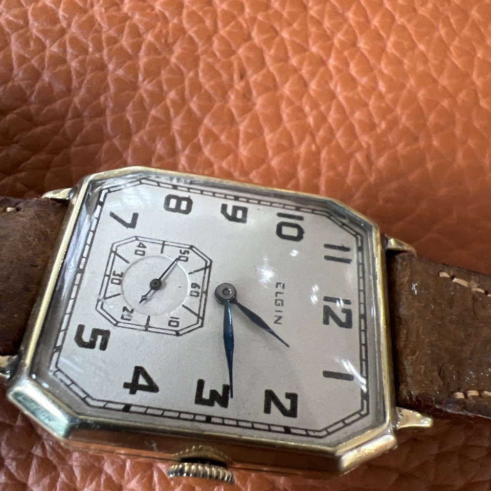 Vintage Men’s Rare Elgin Deco Tank 14k Green Gold Filled 6/0e Serviced ...