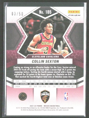 Collin Sexton 2021-22 Panini Mosaic Fast Break Purple Prizm /50 #185 Cleveland | eBay