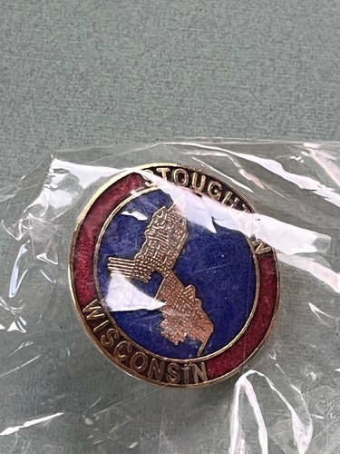 Red & Blue Enamel & Goldtone STOUGHTON WISCONSIN Travel Hat Lapel Pin ...
