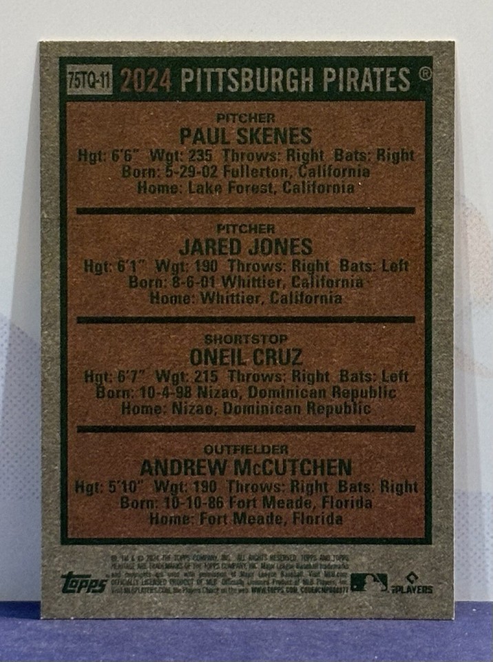 2024 Topps Heritage High Number Pittsburgh Pirates Quad Card Paul ...