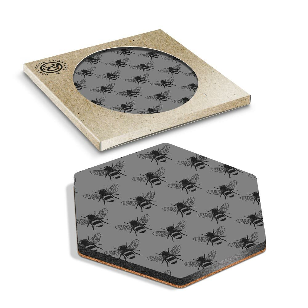 1 x Hexagon Coaster - BW - Bees Pattern Art #39514 | eBay UK