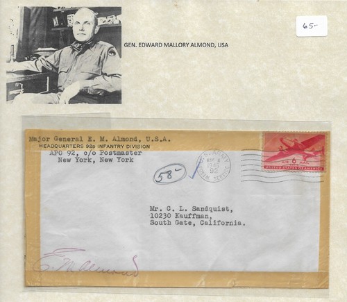 Major General Edward Almond, CO 92nd Inf to South Gate, Ca 1945 (53081 ...