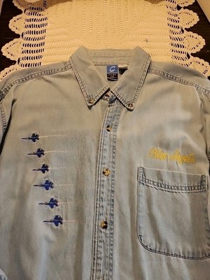 Port & Company Shirt Mens XL Blue Denim Button Down Long Sleeve Pocket ...