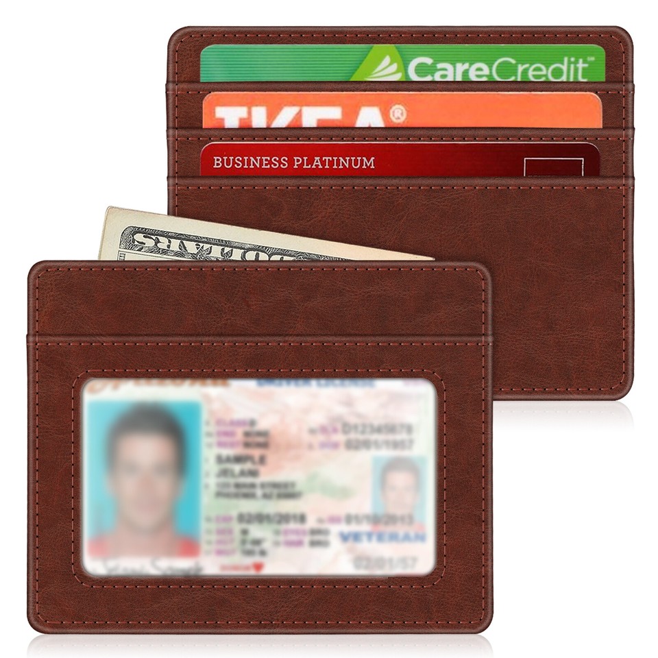Credit Card Holder Case Sleeve with ID Window [RFID Blocking] Leather ...