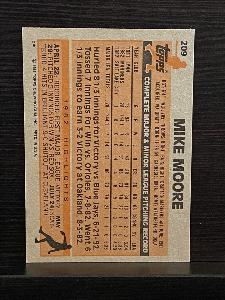 1983 Topps Baseball Card 209 Mike Moore Mariners SR | eBay