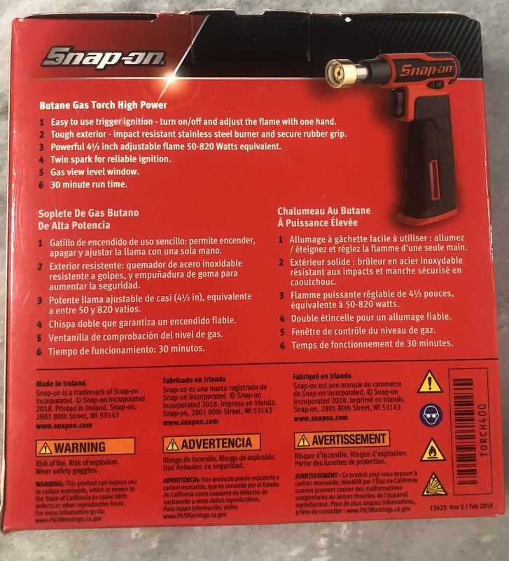 Snap-on TORCH400 Butane Gas Torch Red for sale online | eBay