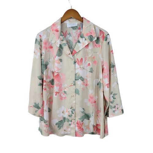 Villager Top Plus Size 18W Blouse Shirt Lightweight Button up Floral ...