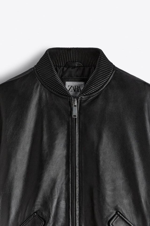 New Zara Lambskin Leather Bomber Jacket 5833/400 Black L coat jeans ...