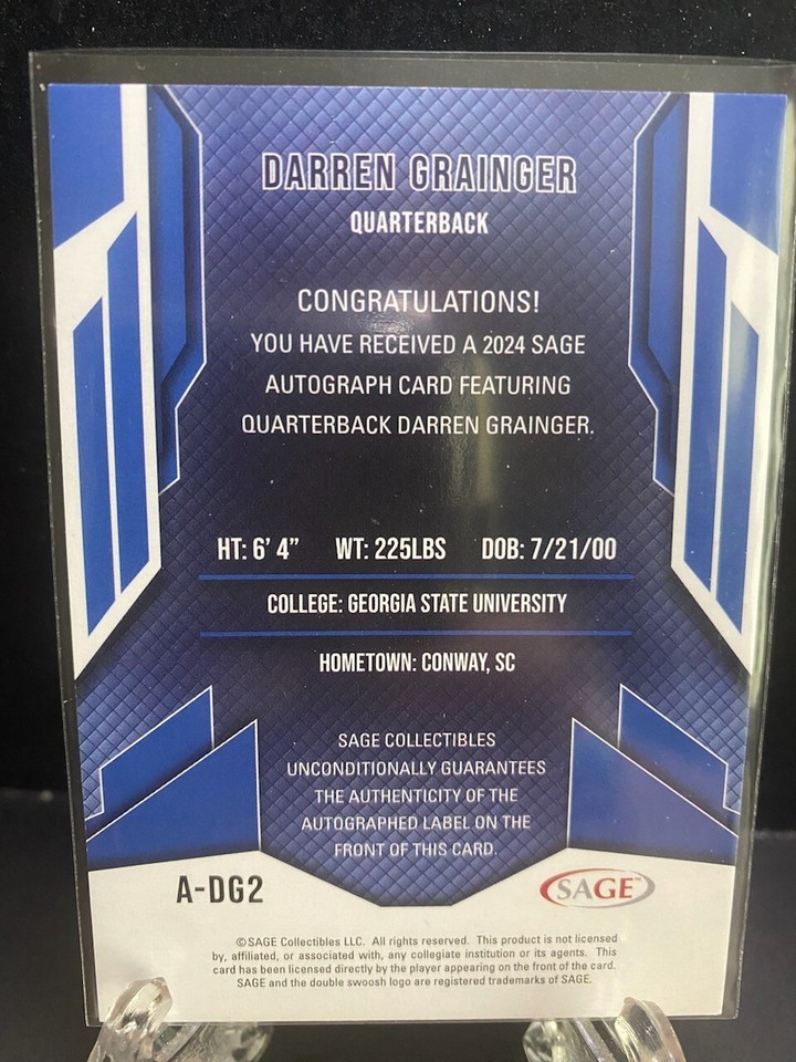 2024 Sage High Series #A-DG2 Darren Grainger Red Auto (2 Free Mystery ...
