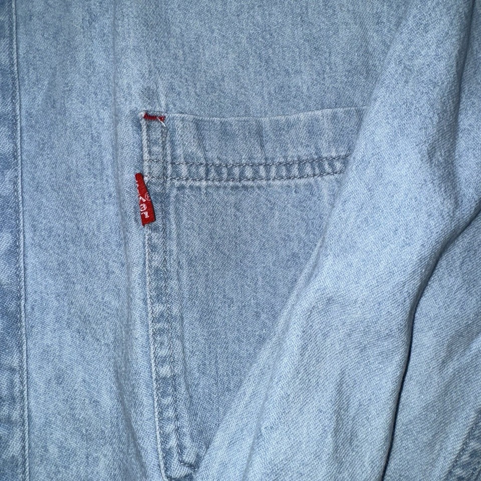 Vintage Levis Metal Button Denim Shirt Light Wash Red Tab Thick Sz XL ...