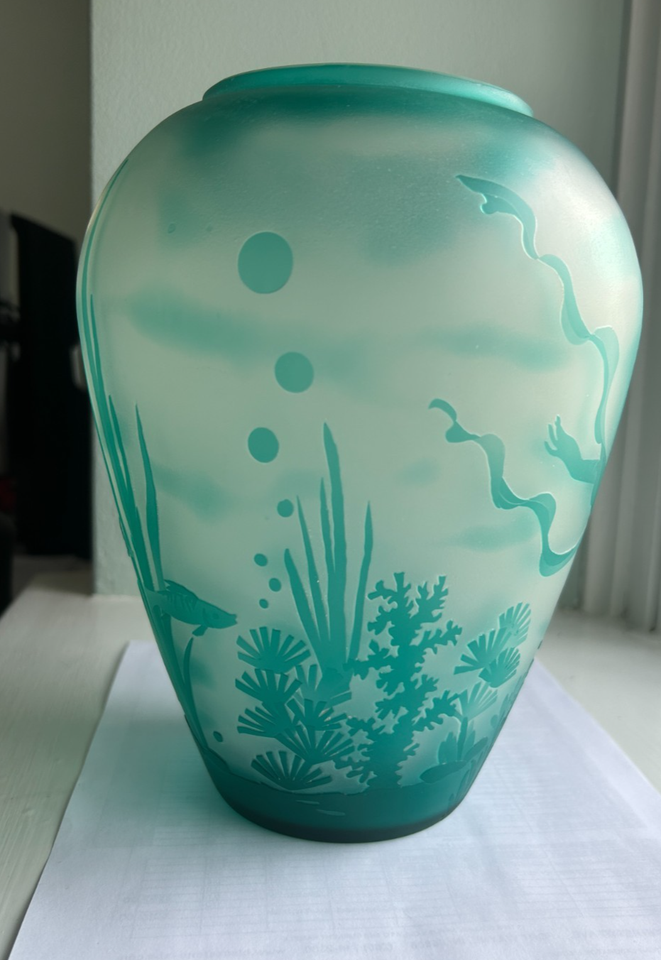 Cameo Art Vase Underwater Mermaid Scene Turquose Glass after Galle | eBay