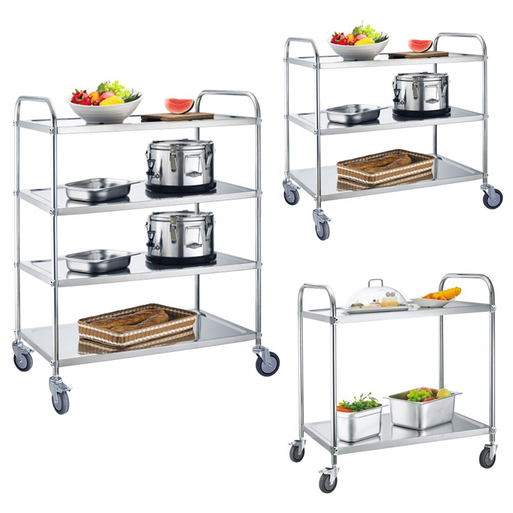 2-4 Tier Catering Stainless Steel Kitchen Trolley Food Rack Storage ...