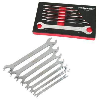 Ultra Thin Flat Open End Spanner Set Ratchet Action 6mm/19mm Slim ...