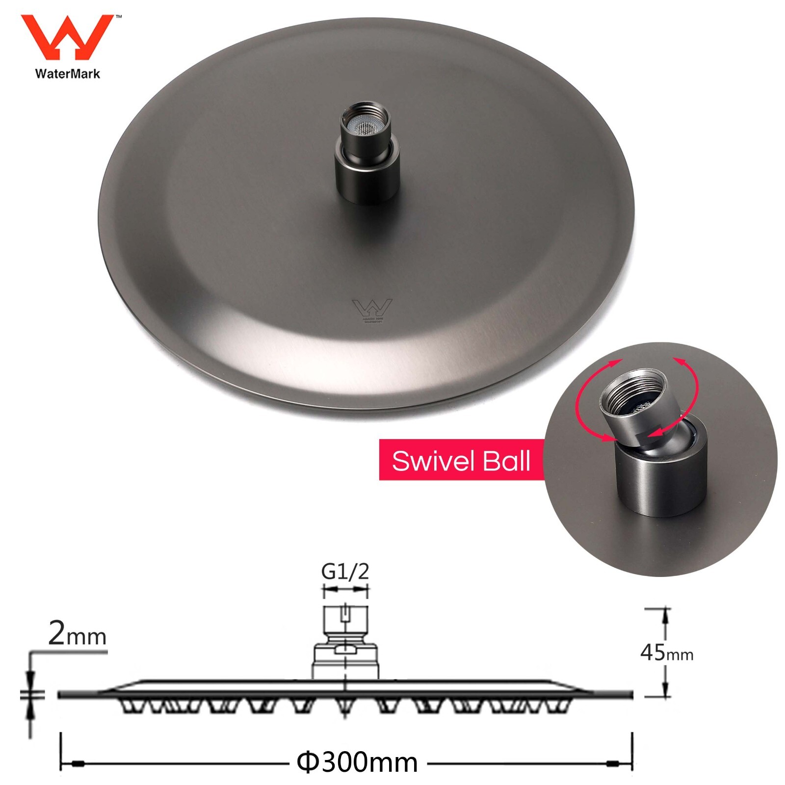 Gun Metal Round 12" 300mm Rain Shower Head Ceiling Arm Set Bathroom ...